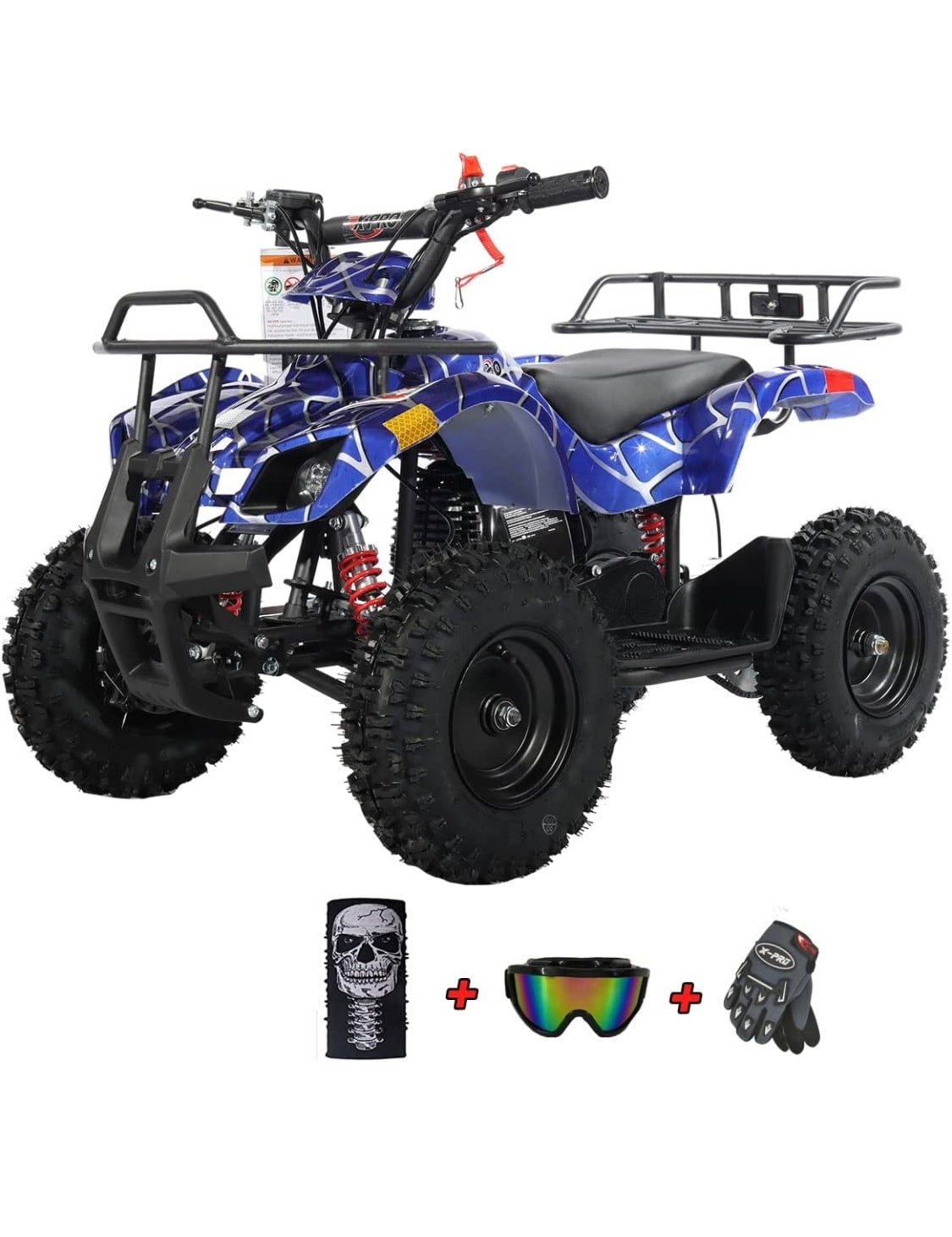 X-Pro 40cc Gas ATV Quad Four 4 Wheeler with Goggles, Gloves, and Face ...