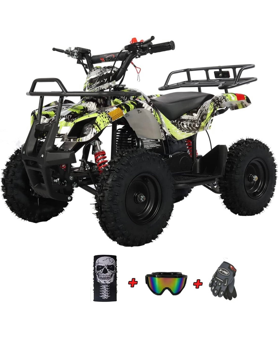 X-Pro 40cc Gas ATV Quad Four 4 Wheeler with Goggles, Gloves, and Face ...
