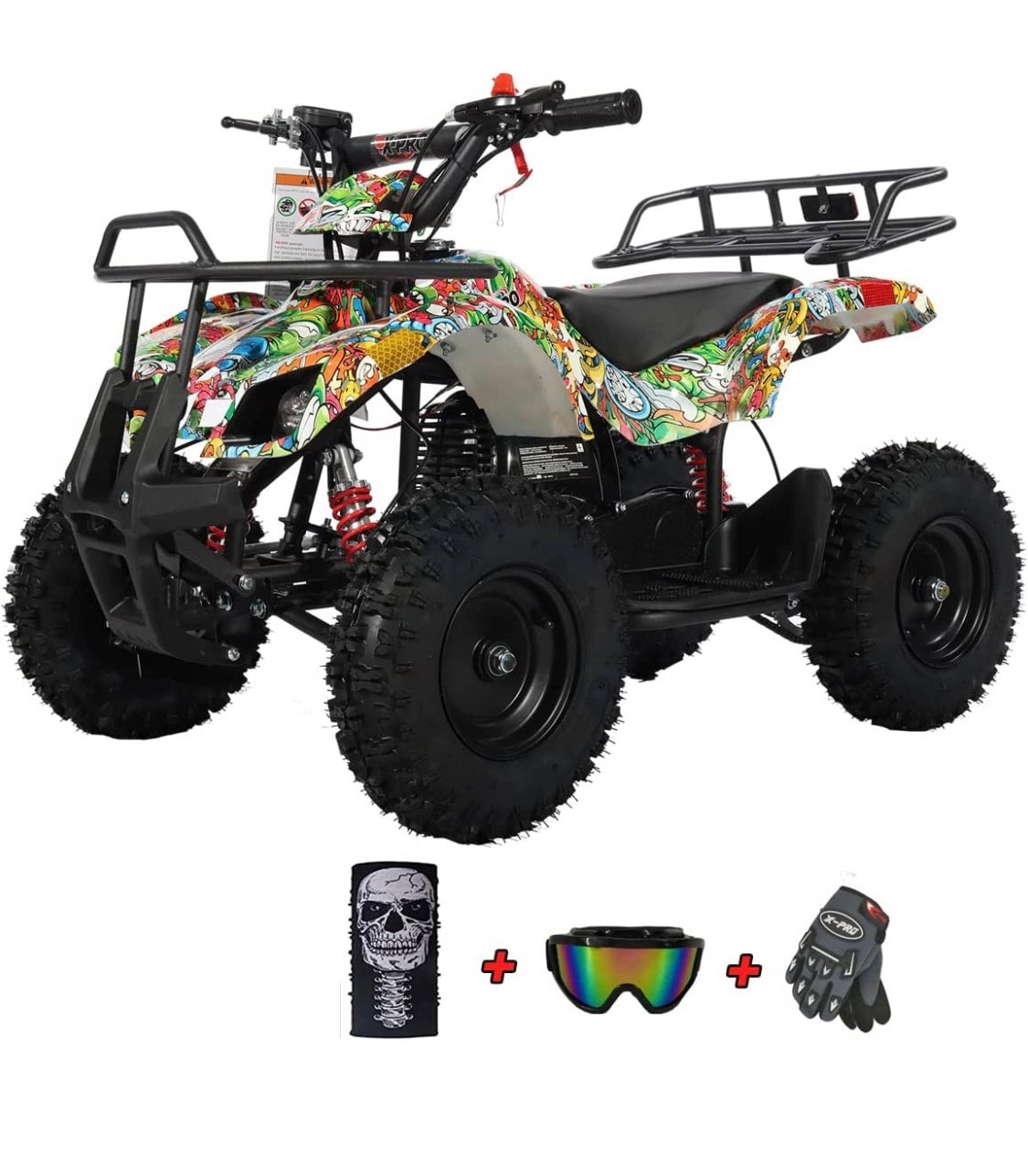 X-Pro 40cc Gas ATV Quad Four 4 Wheeler with Goggles, Gloves, and Face ...